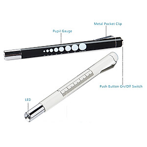 Pen Lights for Nurses,2 Pack Medical Pen Light with Pupil Gauge and Ruler, Warm White & Cool White Light LED Penlight for Nursing Students Doctors (Black/White)