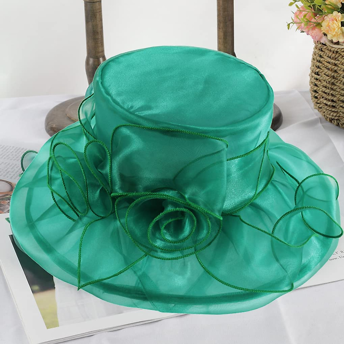 Women's Church Kentucky Derby Hat Wide Brim Tea Party Dress Wedding Hats (S046-Green)