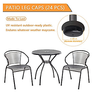 24 Pack Wrought Iron Patio Furniture Feet Caps 1-1/2 inch Round Plastic Outdoor Chair Leg Floor Protectors, Patio Chair Leg Caps, Patio Furniture Replacement Feet Pads for Metal Chairs & Tables, Black
