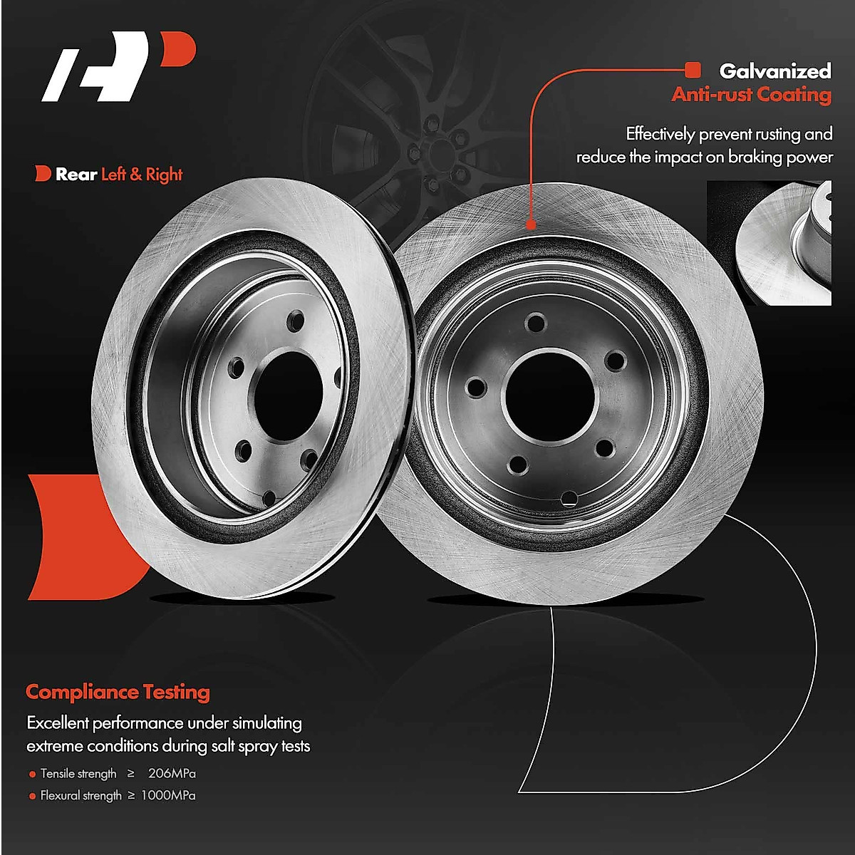 A-Premium 12.13 inch (308.10mm) Rear Vented Disc Brake Rotors + Ceramic Pads kit Compatible with Select Infiniti and Nissan Models - FX35, Q50, QX70, JX35, M35H, M37, M56, Q60, Murano, Pathfinder