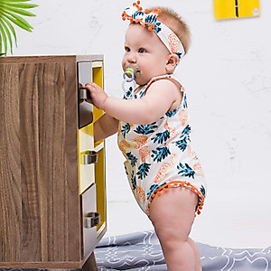 UNICOMIDEA Newborn Baby Sleeveless Bodysuit Infant Outfits Cutest Toddler Pineapple Rompers Sweet Cartoon Birthday Jumpsuit Short Sleeve Cute Jumper + Headband for Babe Wiggly Girl