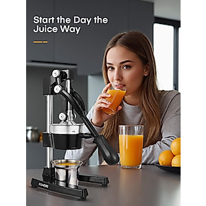 FOHERE Orange Juicer Squeezer, Cast Iron Lemon Squeezer, Commercial Citrus Juicer Hand Press for Orange, Lemon, Pomegranate, Grapefruit, Easy to Clean Citrus Squeezer with a Stainless Steel Cup