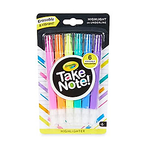 Crayola Take Note Erasable Highlighters, Cool School Supplies, Chisel Tip Markers, 6 Count