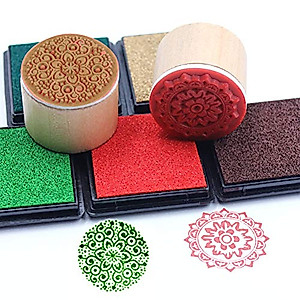 Aulufft 12 Pieces Wooden Stamps Floral Pattern Circles and Squares Decorative Rubber Wooden Stamps for DIY Craft Card and Scrapbooking