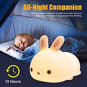 Cute Bunny Night Light for Kids Room,Cute Bunnny Lamp Silicone Girl Toddler Baby Night Light Color Changing Squishy,Nursery Portable Animal Kids Lamp Night Light Bedroom Teen Gifts Kids Toddler Girls