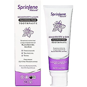 SprinJene Natural SLS Free Fluoride Free Toothpaste for Sensitive Teeth & Gum, Fresh Breath & Helps Dry Mouth Vegan Dye Free 1 Pack (Improved)