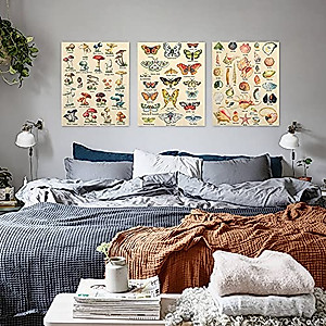 Lourny 3Pcs Flower Tapestry Wall Hanging - Wildflower Plant Floral Fruit Tapestry Butterfly Botanical Small Tapestries for Bedroom Living Room