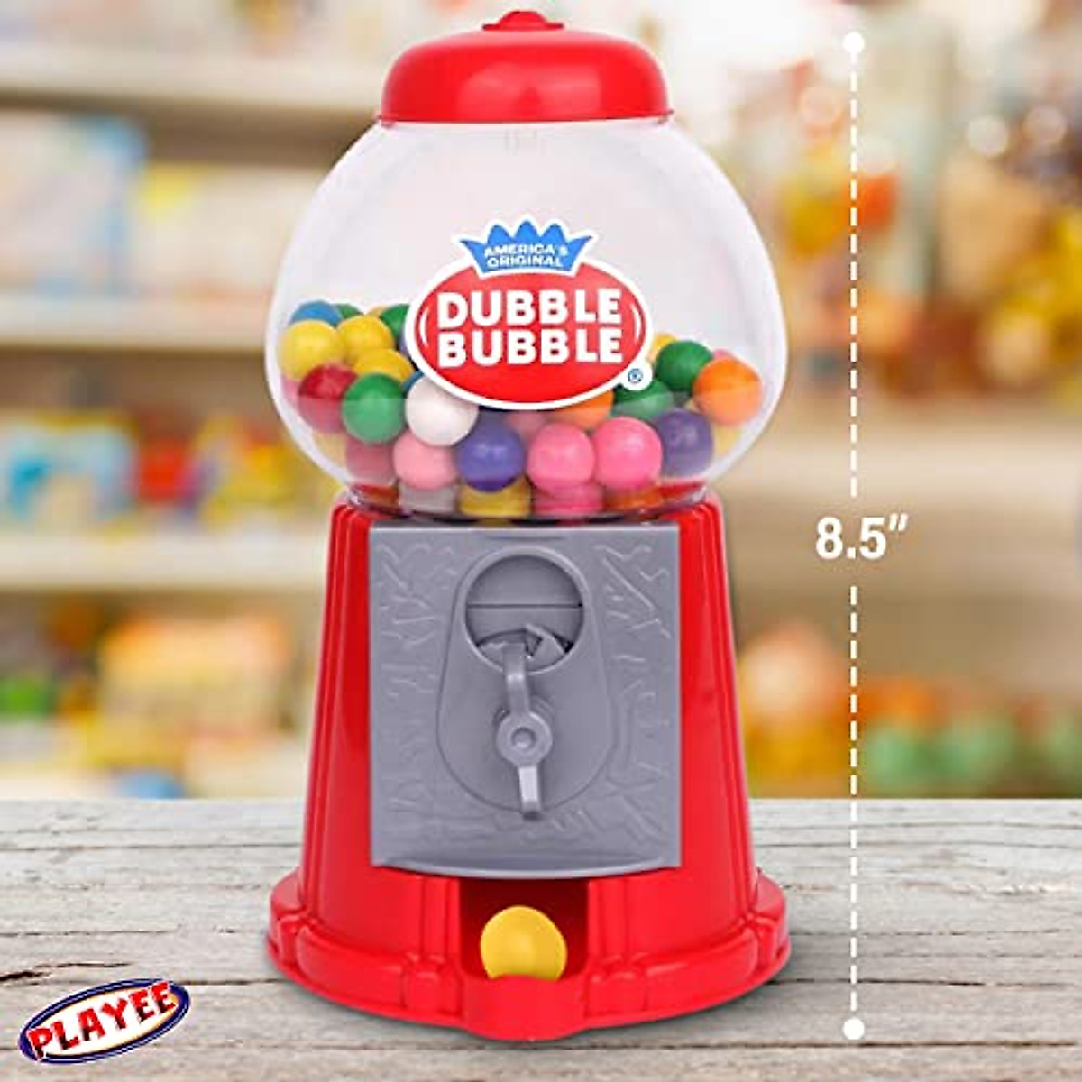 PLAYEE Classic Style Gum Machine – Gumball Machine for Kids – Candy Bank with 45 Colorful Gum Balls – 8.5” Candy Dispenser for Boys and Girls