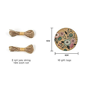 RUSPEPA Wrapping Paper Rolls with Tags and Jute String - 17 inches x 10 feet per Roll, Total of 3 Rolls, Flowers