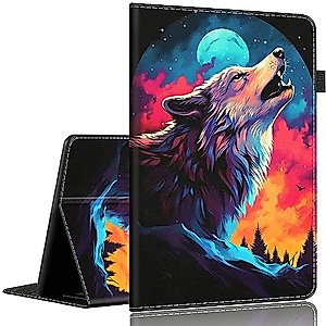 Case Compatible with Amazon All-New Kindle Fire 7 Tablet (2022 Release-12th Generation) Latest Model 7，Slim Fit Foldable Standing Cover Case with Auto Sleep/Wake，Wolf Under The Moon