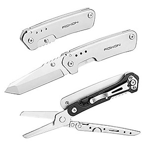 Roxon S501 Folding Pocket Knife and Scissors 2 in 1 Must-have at Home EDC Multi tool with Belt Clip, Perfect for Housework, Rescue, Hunting, Survival, Fishing, Hiking, Camping