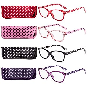 EYEGUARD Polka Dots Fashion Ladies Reading Glasses 4 Pairs Spring Hinge Readers for Women