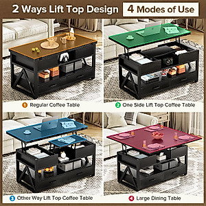 Memobarco 40" Lift Top Coffee Table,4 in 1 Multi-Function Lift Coffee Tables with Storage Drawers and Hidden Compartmen,Farmhouse Coffee Table with Lifting top for Living Room,Black