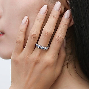 BERRICLE Sterling Silver Greyish Blue Channel Set Cubic Zirconia CZ Stackable Fashion Anniversary Half Eternity Ring for Women, Rhodium Plated Size 4