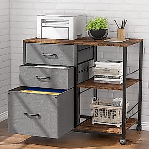 Raybee 3 Drawer File Cabinets Filing Cabinets for Home Office Mobile Lateral Office File Cabinet Rolling Printer Stand Fits for A4 Letter, Legal Size,26.6" H x 29.7" W x 16.9" D