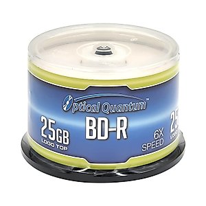 Optical Quantum OQBDR06LT-50 6X 25 GB BD-R Single Layer Blu-Ray Recordable Blank Media Logo Top, 50-Disc Spindle
