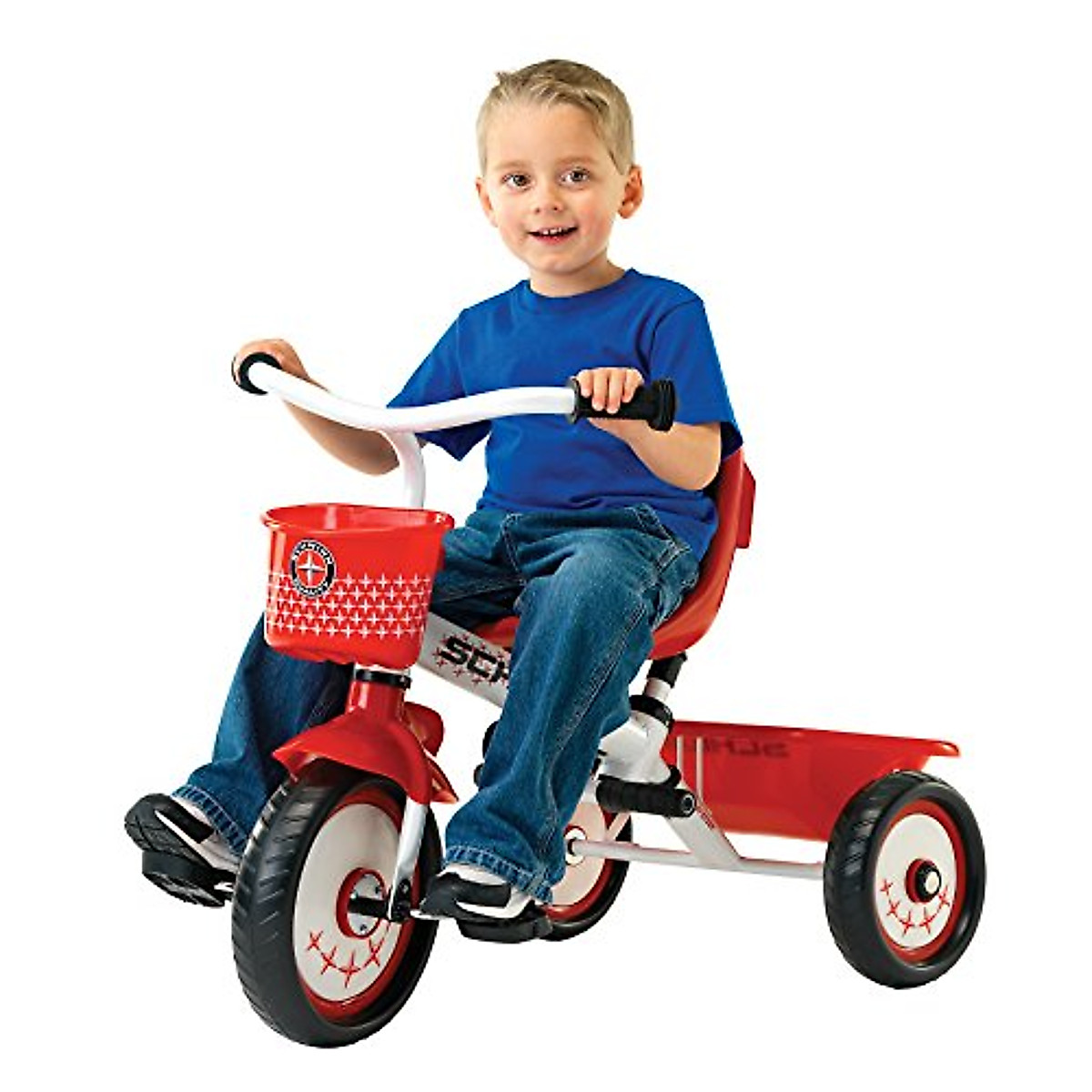 Schwinn Easy Steer Bike for Toddler, Kids Tricycle with Removable Push handle, Steel Trike Frame, Boys and Girls Ages 2-4 Year Old, Red/White, 8"