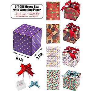 JSUPMKJ Money Box for Cash Gift Pull, Money Roll Gift Box, DIY Gift Box with Wrapping Paper, Money Pull Gift Box for Birthday/Christmas/Valentine's Day