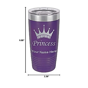 LaserGram 20oz Vacuum Insulated Tumbler Mug, Princess Crown, Personalized Engraving Included (Dark Purple)