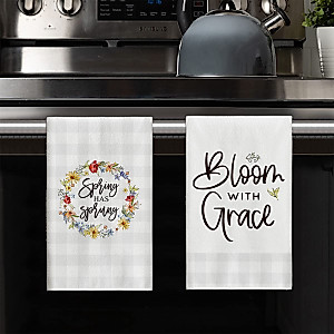 Artoid Mode Bloom Spring Has Sprung Home Kitchen Towels, 18 x 26 Inch Holiday Spring Summer Drying Cloth Dish Towels for Cooking Baking Set of 4
