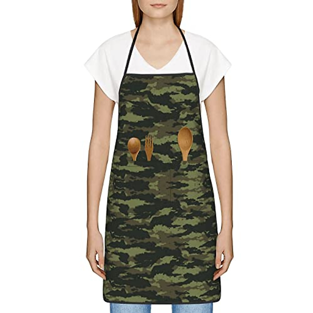 Camouflage Apron, Kitchen Bib Apron With Pocket, Waterproof And Oil Resistant, For Cooking And Barbecue