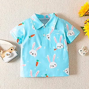 Toddler Boys Girls Short Sleeve Easter Cartoon Rabbit Printed Kids Tops T Shirt with Pocket Us Shirt (Blue, 12-18 Months)