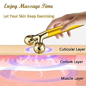 Yeamon 2 in 1 Face Massager Golden Facial Electric 3D Roller and T Shape Arm Eye Nose Massager Skin Care Tool