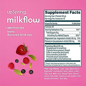 UpSpring Milkflow Electrolyte Breastfeeding Supplement Drink Mix with Fenugreek | Berry Flavor | Lactation Supplement to Support Breast Milk Supply & Restore Electrolytes* | 16 Drink Mixes