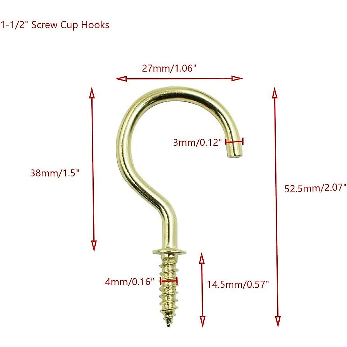 Tsnamay 50Pcs 1-1/2" Brass-Plated Ceiling Screw Cup Hooks