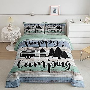 Castle Fairy Camper Comforter Queen,Happy Camping Comforter Set Microfiber RV Inside Decor Duvet Bedding,Camper Accessories for Travel Trailers,Camper Must Haves 2023