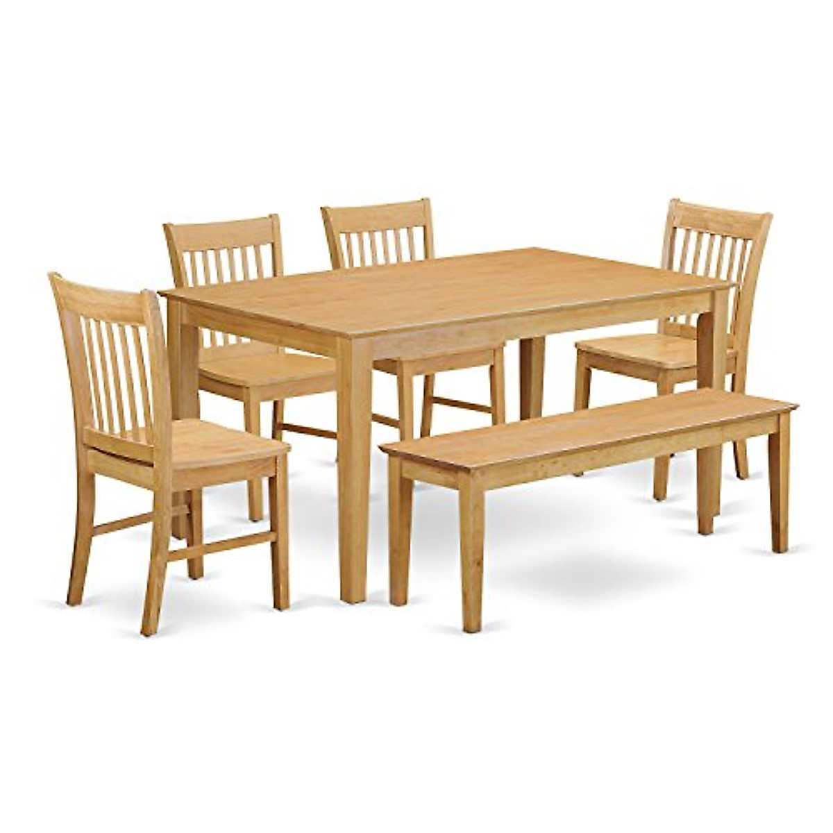 East West Furniture Capri 6 Piece Room Furniture Set Contains a Rectangle Kitchen Table and 4 Dining Chairs with a Bench, 36x60 Inch, Oak