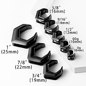 LADEMAYH 2Pcs 7/8 Gauges for Ears, Cool Hexagon Black 7/8 Plugs Ear Gauges for Women, 22mm Gauges for Ears, Surgical Steel Saddle Plugs Tunnels Gauge Earrings