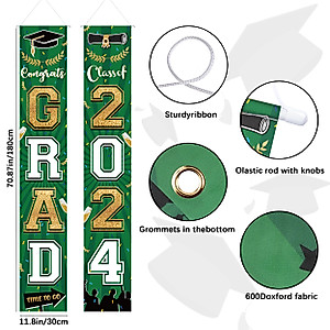 Green Gold Graduation Party Decorations 2024,Class of 2024 Graduation Party Supplies Include Congrats Grad Banner, Grad Backdrop, Porch Sign,Balloons,Foil Number 2024 for Graduation Party Supplies