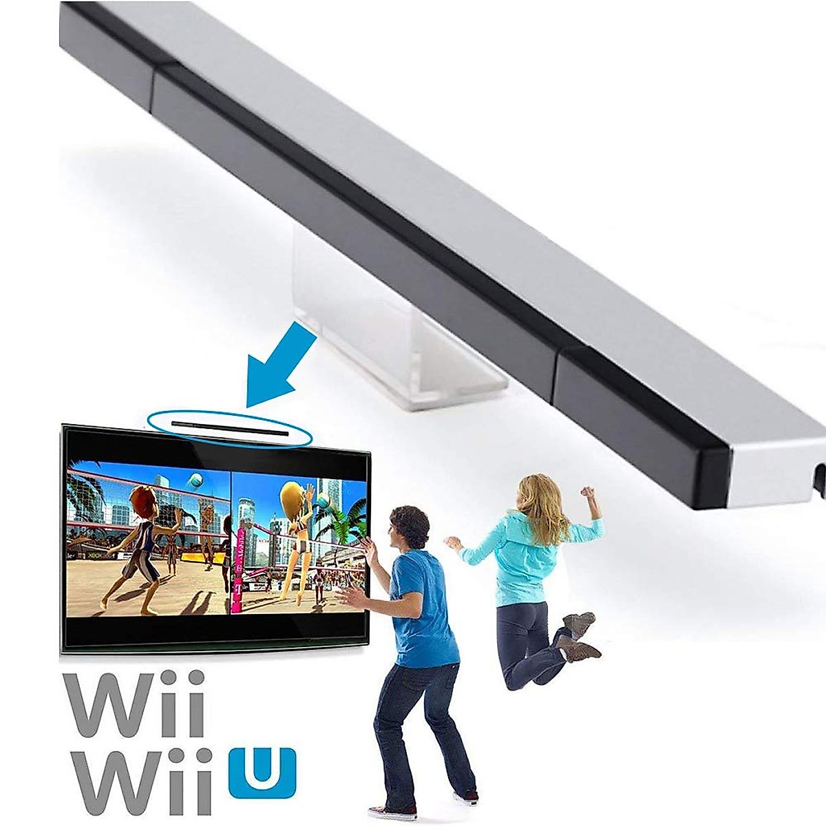 Replacement Wii Wire-less Sensor Bar, Motion Sensor Signal Receiver for Nintendo Wii and Wii U Console with Stable Stand and 4 AAA Batteries(Black)