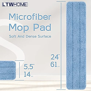 LTWHOME 24" Microfiber Commercial Mop Refill Pads in Blue Fit for Wet or Dry Floor Cleaning (Pack of 6)