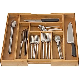 Home-it Expandable use for, Utensil Flatware Dividers-Kitchen Drawer Organizer-Cutlery Holder, Bamboo