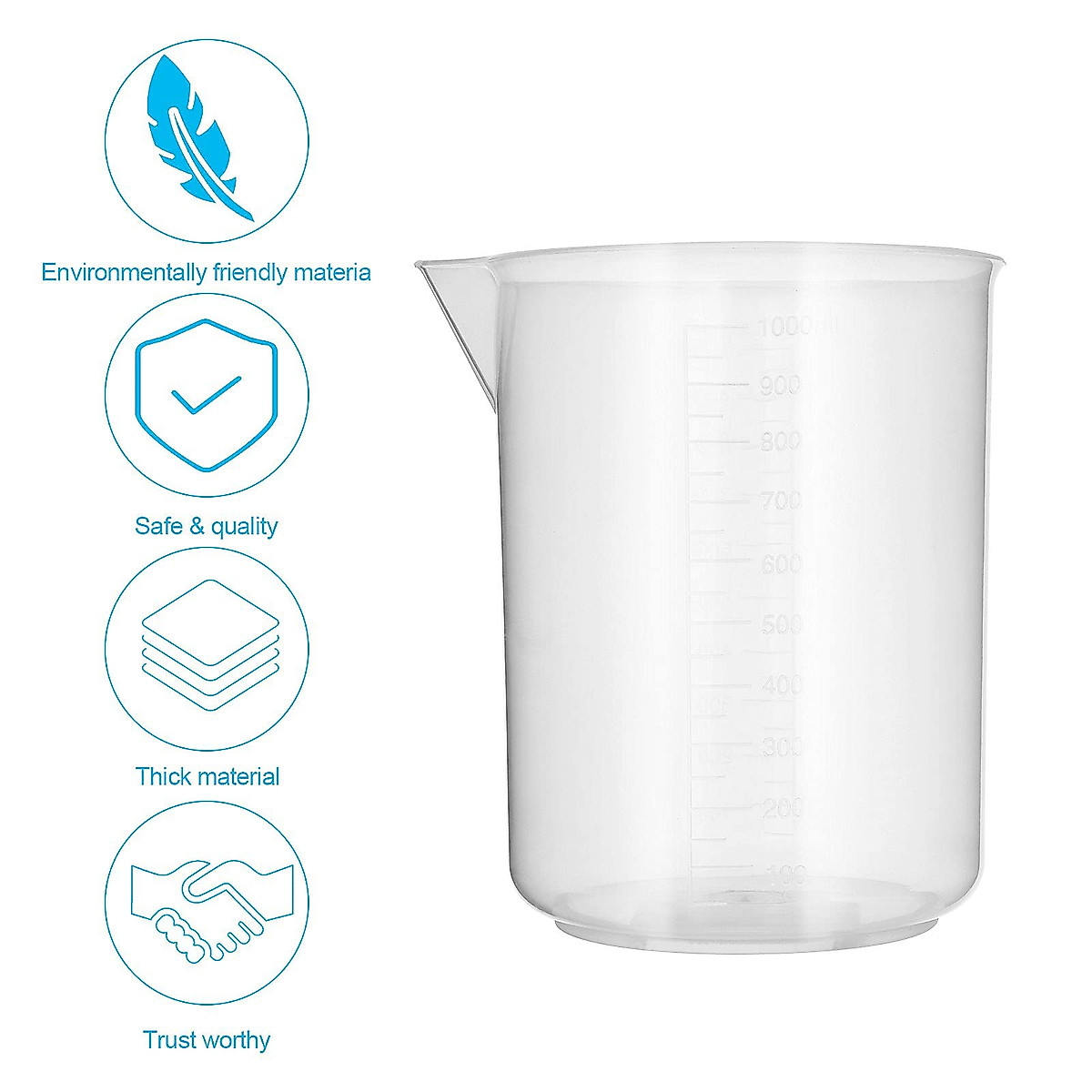 18 Pack Plastic Beakers, 1000 ml Graduations, Premium Polypropylene, Plastic Graduated Measuring Cups for Science Lab Equipment, Home Experiment, School Teaching Supplies Transparent