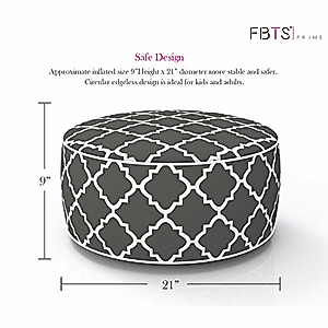 FBTS Prime Inflatable Footstool Ottoman Grey Geometry Round 21x9 Inch Patio Foot Stools and Ottomans Portable Footrest