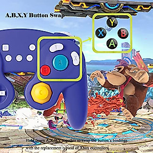 EXLENE Gamecube Controller Switch, Wireless Switch Pro Controller for Nintendo Switch/Lite/PC/Android/Ios/Steam, Support Wake Up, Motion, Adjustable Vibration, Turbo & Auto Turbo (Upgraded,Blue)
