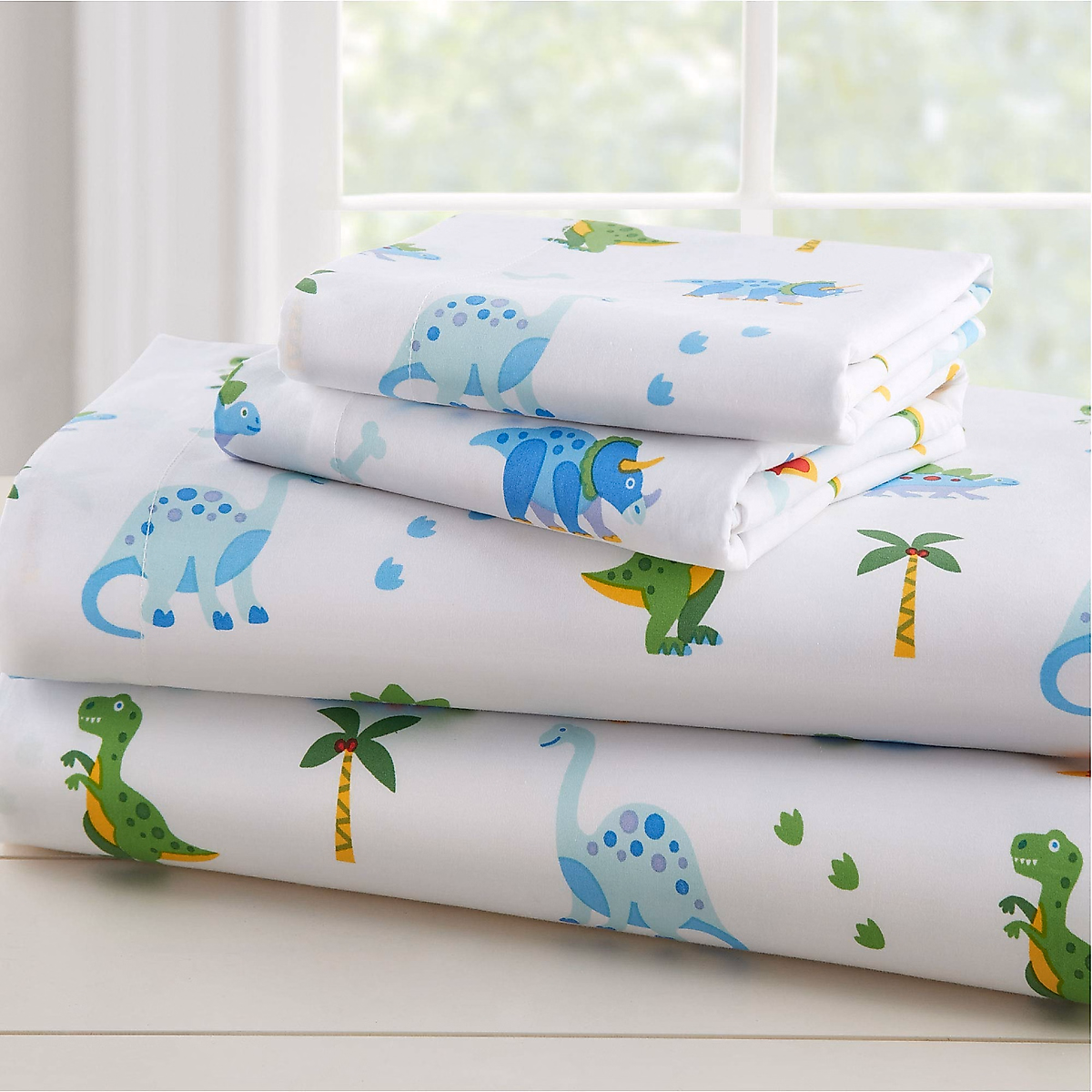 Wildkin Cotton Twin Sheet Set Bundle with Pajama Set Size 2T (Dinosaur Land)