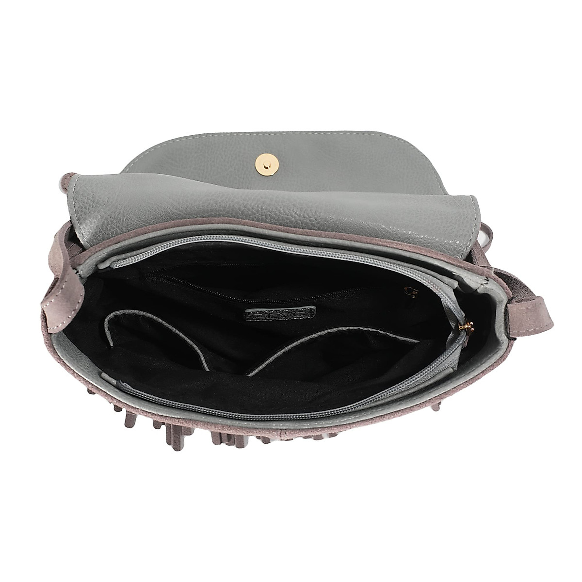 ZLYC Women Bohemian Nubuck Leather Fringe Bag Pouch Tribal Tassel Cross Body Shoulder Bag, Gray