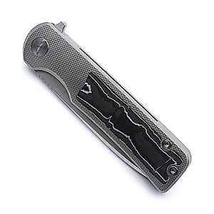 AMEIGHT KNIVES Kermu Flipper Folding Knife,3.5" Hand Hollow Ground Rubbed Satin M390 Blade Titanium Handle With Silver Carbon Fiber Inlay,Camping Hiking Pocket Knife AM8-008SR