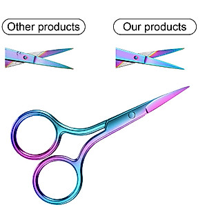 3 Pack Nose Hair Scissors Facial Hair Scissors Small Scissors Stainless Steel Straight Tip Scissor for Eyebrows, Nose, Moustache, Beard (Rainbow Color)