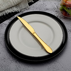 HOMQUEN Gold Steak Knife Set, Stainless Steel and Durable Comfortable Grip Handle, Mirror Polish and Gold Titanium Plated, for Pizza or Steak (Gold, Set of 6)