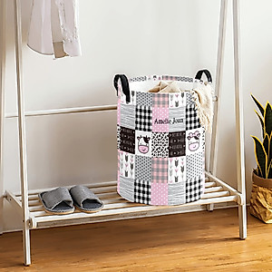 Cute Cows Patchwork Storage Bin, Waterproof Oxford Fabric Clothes Basket Organizer for Laundry Hamper,Toy Bins,Gift Baskets, Bedroom, Clothes,Baby Nursery