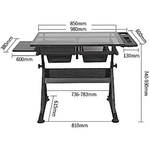 EESHHA Drawing Table Adjustable Glass Drafting Table,Versatile Art Study Table,with Storage Drawers,Art Studio Design Sketching Painting Work Station (Color : Glass) (Glass) (Glass)