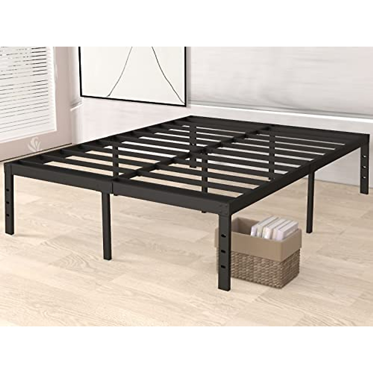 Goltriever King Platform Bed, 18 Inch High Heavy Duty Metal Frame, 4000Lbs Non-Slip Steel Slats Support Bed Frame with Storage, No Box Spring Needed, Easy Assembly, Black