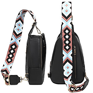 WSRYDJDL Women Chest Bag Sling Bag Small Crossbody PU Leather Satchel Daypack Shoulder backpack for traveling hiking Cycling (Black)