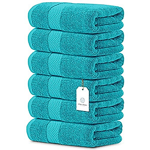 White Classic Luxury Hand Towels | 6 Pack Luxury Bath Mat | 2 Pack Bundle (Aqua)