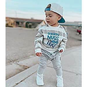 VISGOGO Baby Boy Girls Christmas Outfits Long Sleeve Print Pullover Tops Pants Set Xmas Kid Clothes Sets (Gray, 18-24 Months)